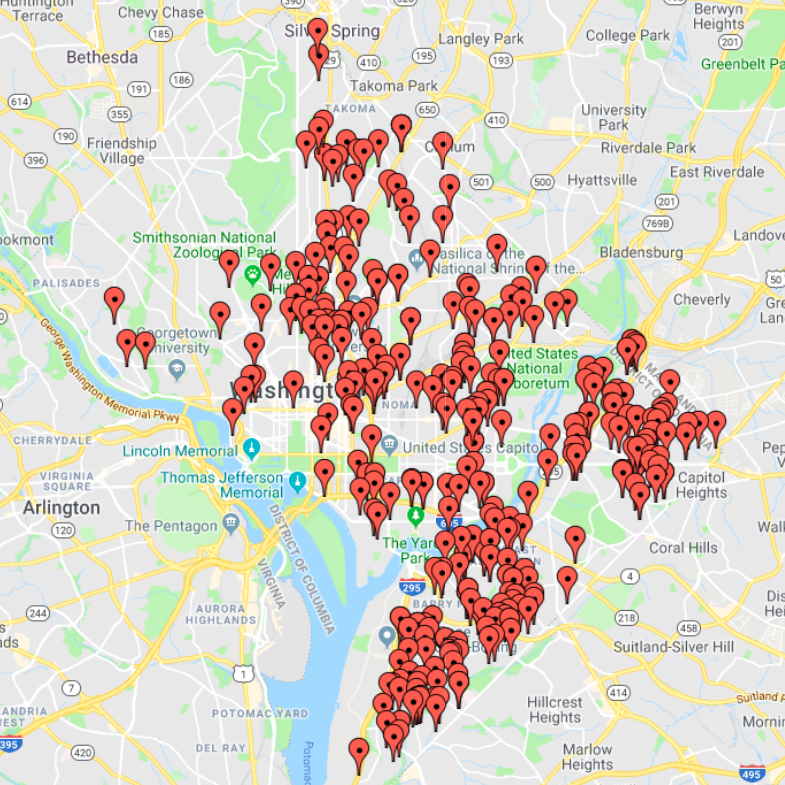 Map of 448 Firearm Recoveries - D.C. Witness